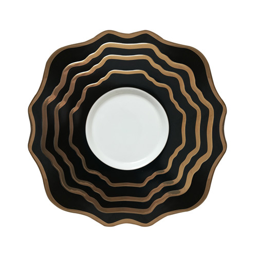 Sunflower Irregularly Shaped Black Gold Edge Ceramic Main Dinner ...